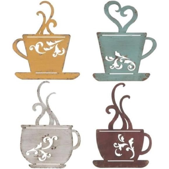 Wall Decor | Coffee Cup Wall Decor Metal Cafethemed Decorations Set Of ...